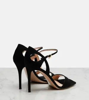 GIANVITO ROSSI Suede Square Toe Stiletto Sandals With Buckle Fastening Ankle Strap