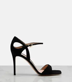 GIANVITO ROSSI Suede Square Toe Stiletto Sandals With Buckle Fastening Ankle Strap