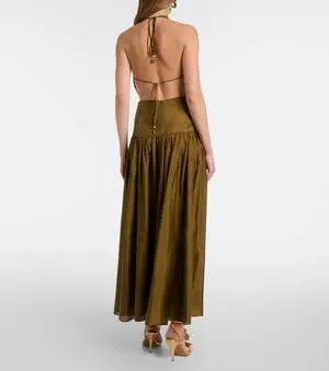 Zimmermann Indra Cutout Halterneck Silk Maxi Dress - Green