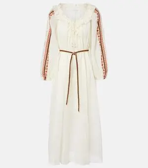 Zimmermann Aster Embroidered Ramie Maxi Dress White