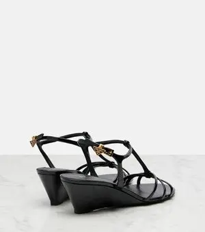 Prada Patent Leather Wedge Sandals - Black