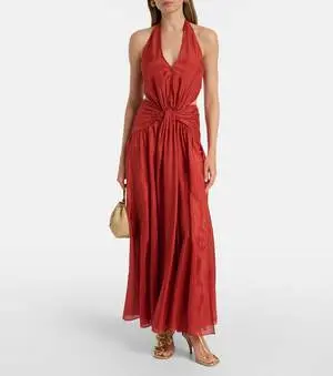 Zimmermann Indra Cutout Draped Silk Maxi Dress - Red