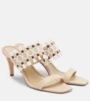Manolo Blahnik Efeso Leather-trimmed Woven Mules - Beige
