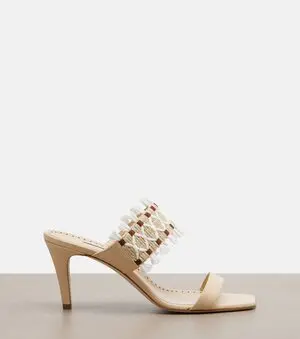 Manolo Blahnik Efeso Leather-trimmed Woven Mules - Beige