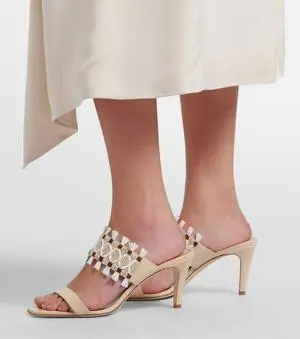 Manolo Blahnik Efeso Leather-trimmed Woven Mules - Beige