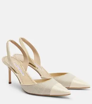Manolo Blahnik Capsli Leather-trimmed Slingback Pumps
