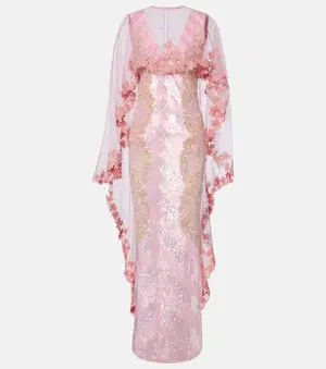 LA FUORI Panorama Embellished Caped Gown