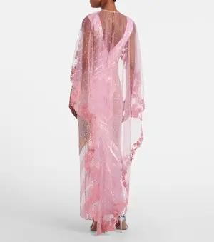 LA FUORI Panorama Embellished Caped Gown
