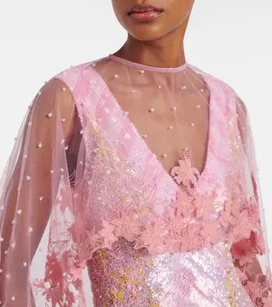 LA FUORI Panorama Embellished Caped Gown