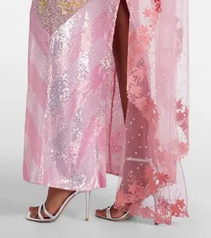 LA FUORI Panorama Embellished Caped Gown