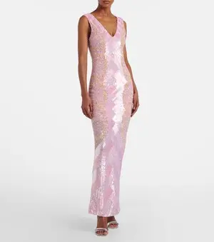 LA FUORI Panorama Embellished Caped Gown