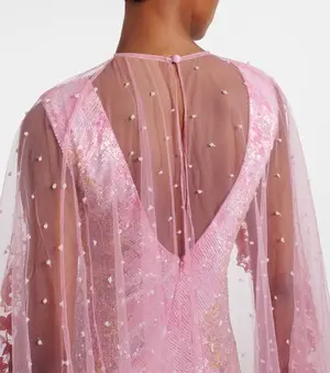 LA FUORI Panorama Embellished Caped Gown