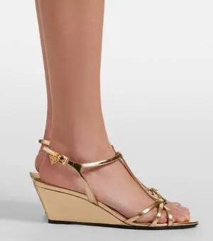 Prada Metallic Leather Wedge Sandals