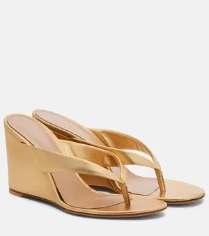 GIANVITO ROSSI Leather Wedge Thong Sandals