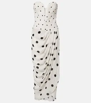 ADRIANA DEGREAS Draped Polka-dot Bustier Dress - White