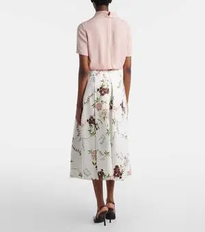 Erdem Floral Pleated Cotton Poplin Midi Skirt