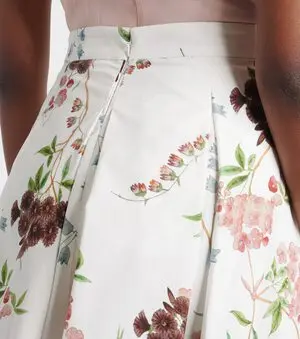 Erdem Floral Pleated Cotton Poplin Midi Skirt
