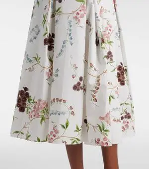Erdem Floral Pleated Cotton Poplin Midi Skirt