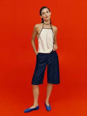 REFORMATION Elio Low Rise 14" Denim Trouser Shorts - Blue