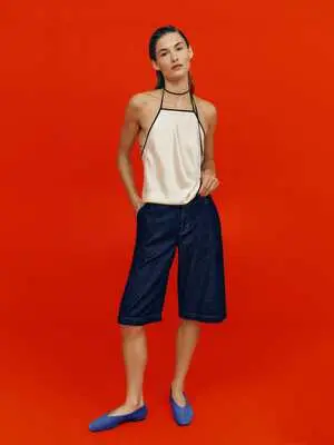 REFORMATION Elio Low Rise Denim Trousers - Blue