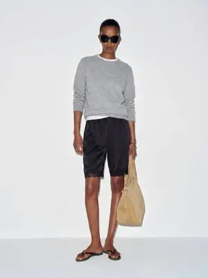 REFORMATION Clara Silk Bermuda Short - Black