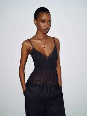 REFORMATION Verity Lace Top - Black