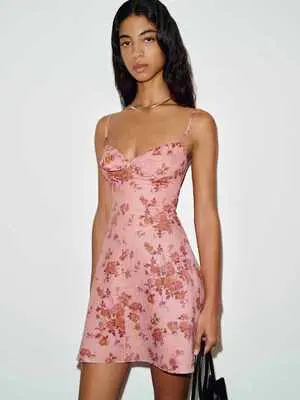 REFORMATION Hadley Linen Mini Dress - Pink