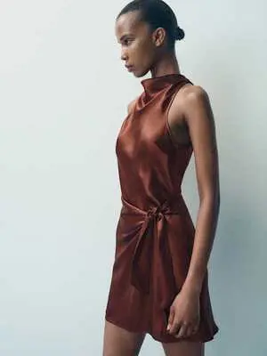 REFORMATION Stelliana Silk Mini Dress - Brown