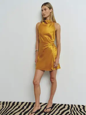 REFORMATION Stelliana Silk Mini Dress - Yellow