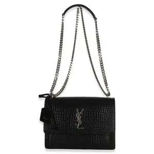 Saint Laurent Croc Embossed Calfskin Monogram Sunset Bag