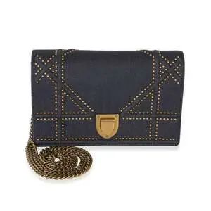 Dior Denim Studded Wallet On Chain - Blue