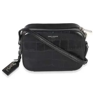 Saint Laurent Calfskin Camera Bag Crocodile Embossed - Black