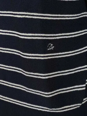 DUNST Cotton Blend Striped Polo Shirt - Blue