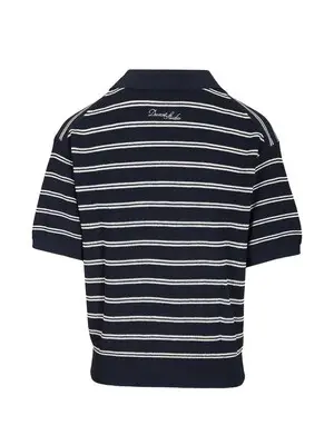 DUNST Cotton Blend Striped Polo Shirt - Blue
