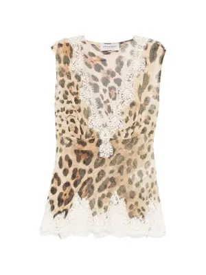 Ermanno Scervino Lace Trimmed Leopard Print Tank Top - Multi