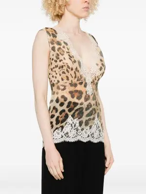 Ermanno Scervino Lace Trimmed Leopard Print Tank Top - Multi