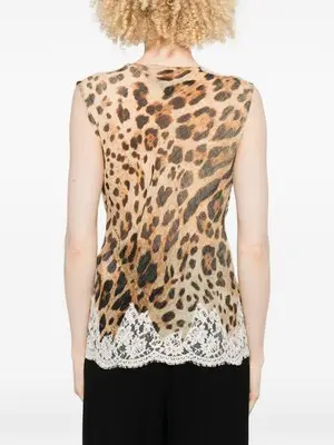 Ermanno Scervino Lace Trimmed Leopard Print Tank Top - Multi