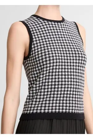 Vince Gingham Italian Wool And Cotton-blend Shell