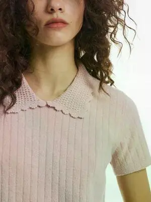 CRUSH COLLECTION Knit Peter Pan Collar T-shirt