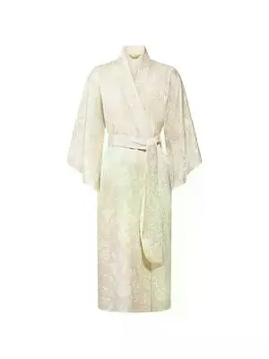 Shanghai Tang Floral Silk Dressing Gown - Neutrals