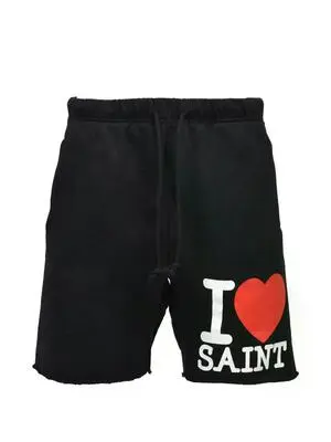 SAINT MXXXXXX Graphic-print Raw-hem Shorts