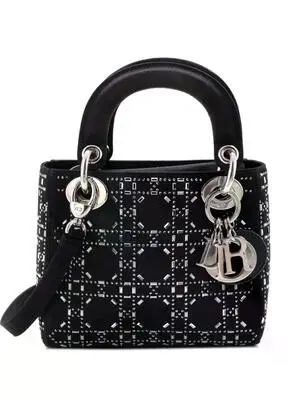 Dior Lady Crystal Embellished Cannage Quilt Mini Satchel - Black