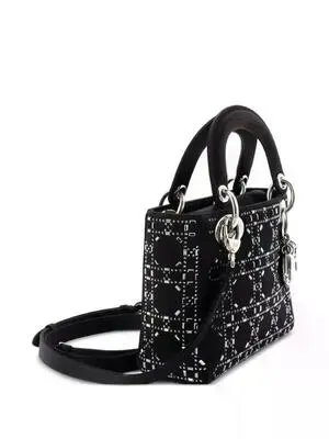 Dior Lady Crystal Embellished Cannage Quilt Mini Satchel - Black