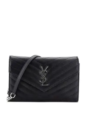 Saint Laurent Matelasse Chevron Leather Wallet On Chain - Black