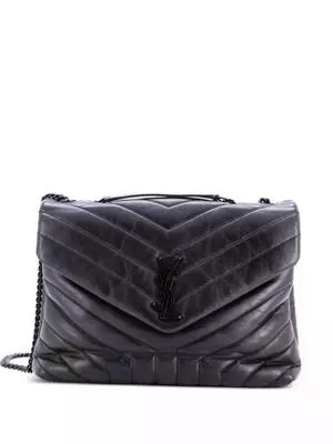 Saint Laurent Loulou Matelasse Chevron Leather Medium Shoulder Bag - Black