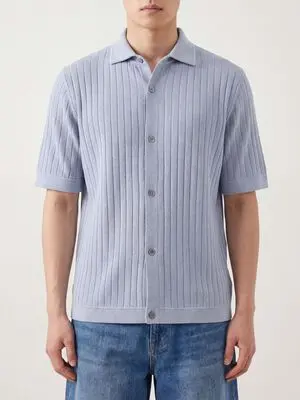 LARDINI Ribbed Knit Short Sleeve Polo - Grey