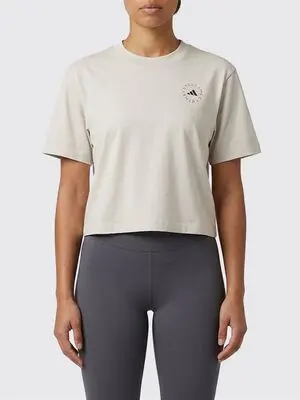 Adidas By Stella McCartney Cropped Cotton T-shirt With Logo - Grey