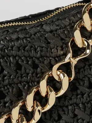 TWINSET Liliana Crochet Raffia Shoulder Bag With Mesh Appliqués - Black