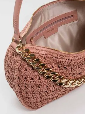 TWINSET Liliana Crochet Raffia Shoulder Bag With Mesh Appliqués - Brown