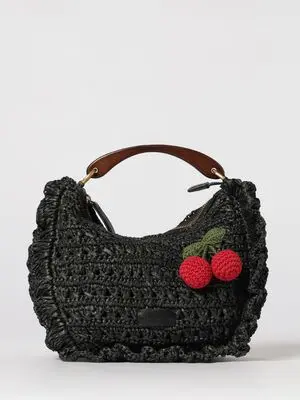 TWINSET Crocheted Cherry Embellished Raffia Shoulder Bag